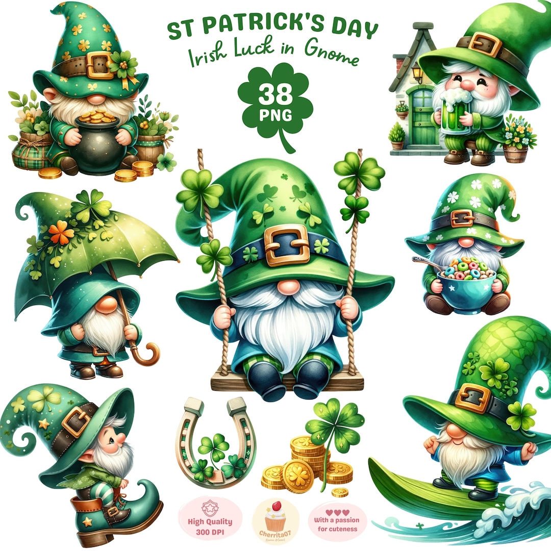 St Patrick Day Clipart, Irish Luck Gnome Clipart, Leprechaun PNG, St ...