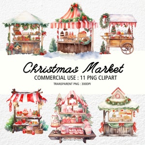 Watercolor Christmas Market Clipart, Winter Shop Transparent 11 PNG 300 ...