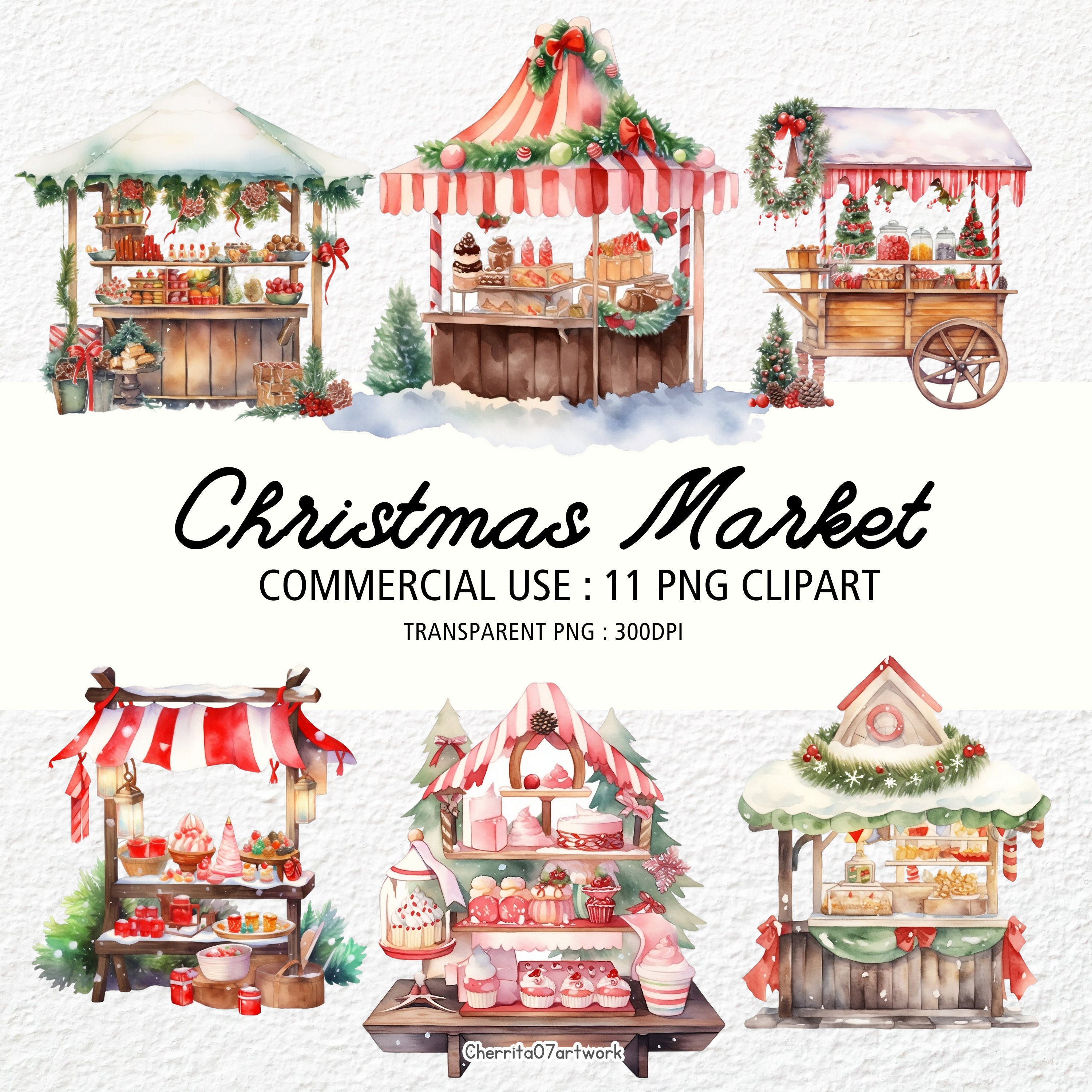 Watercolor Christmas Market Clipart, Winter Shop Transparent 11 PNG 300 ...
