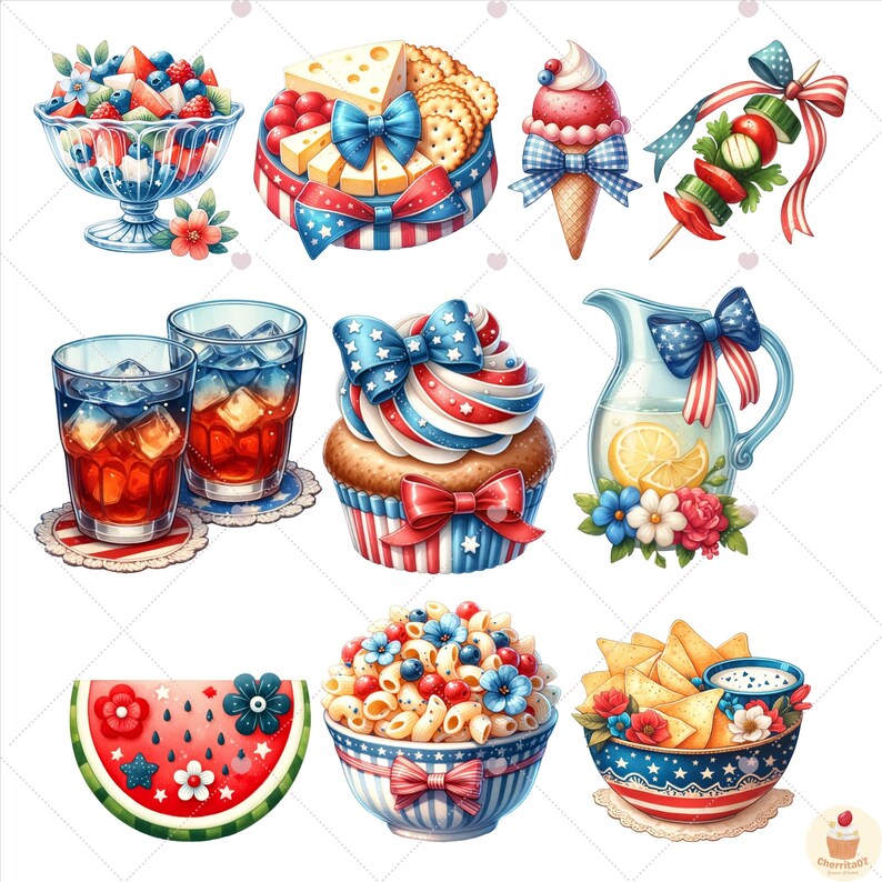Patriotic Party Foods Clipart, 4th of July Png, Holiday Food Clipart ...