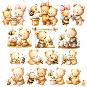Baby Bear and Bee Clipart, Bee Bear PNG, Baby Bear Clipart, Honey Bee ...