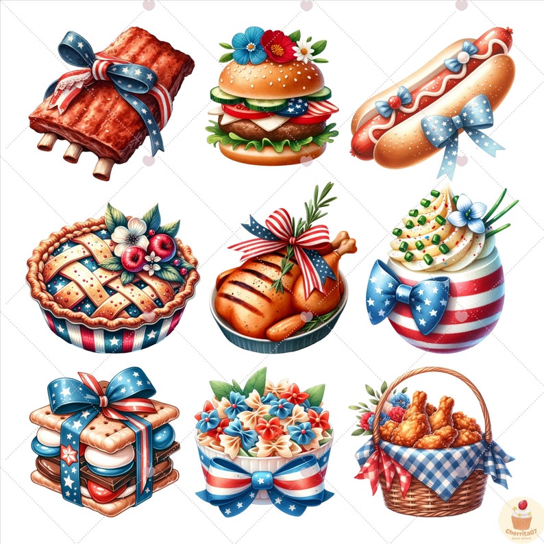 Patriotic Party Foods Clipart, 4th of July Png, Holiday Food Clipart ...