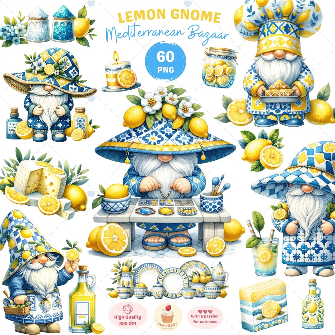 Lemon Gnome Clipart, Mediterranean Bazaar Clipart, Summer Gnome, Lemon ...