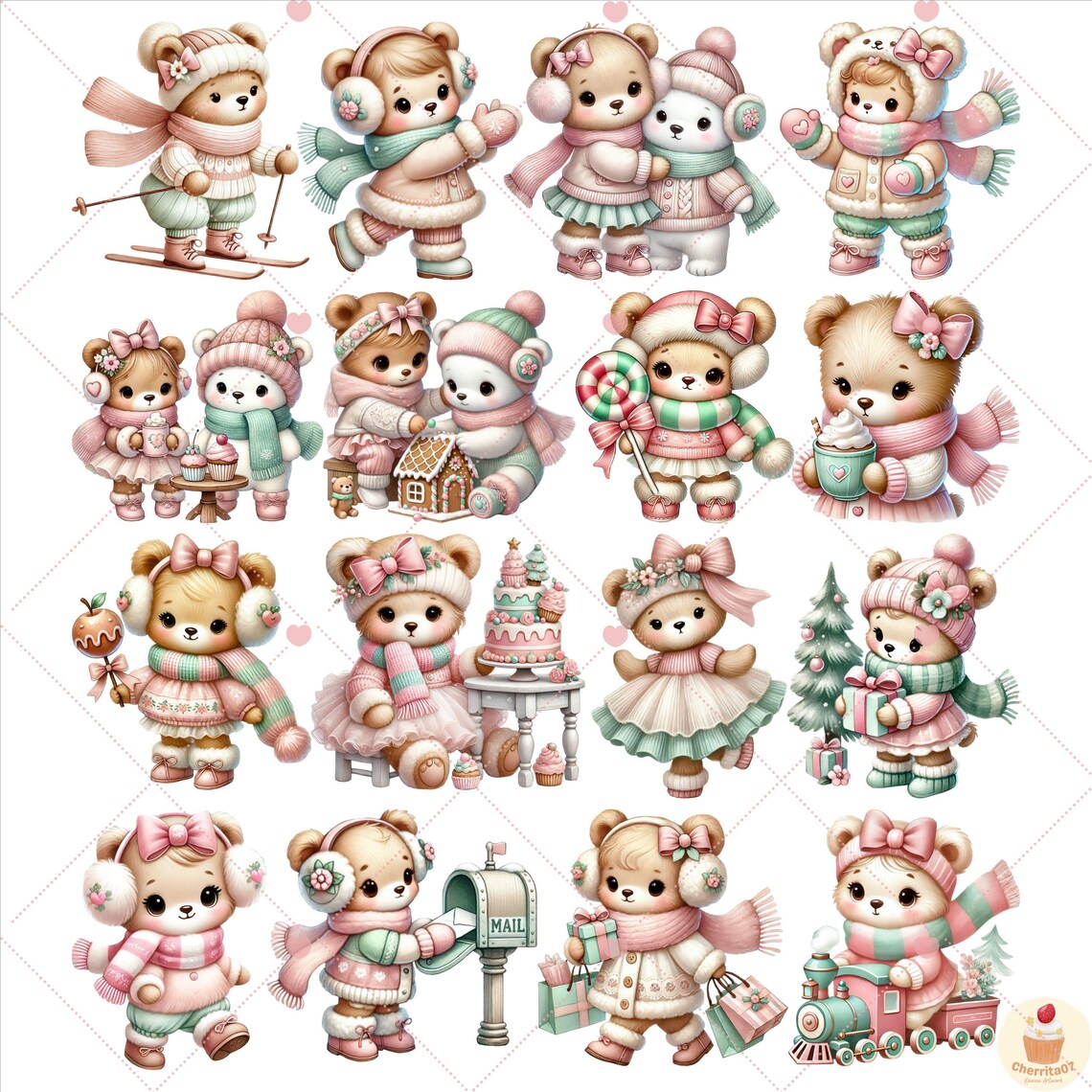 Winter Baby Bear Girl Clipart, Teddy Bear Png, Pink Baby Bear Png ...