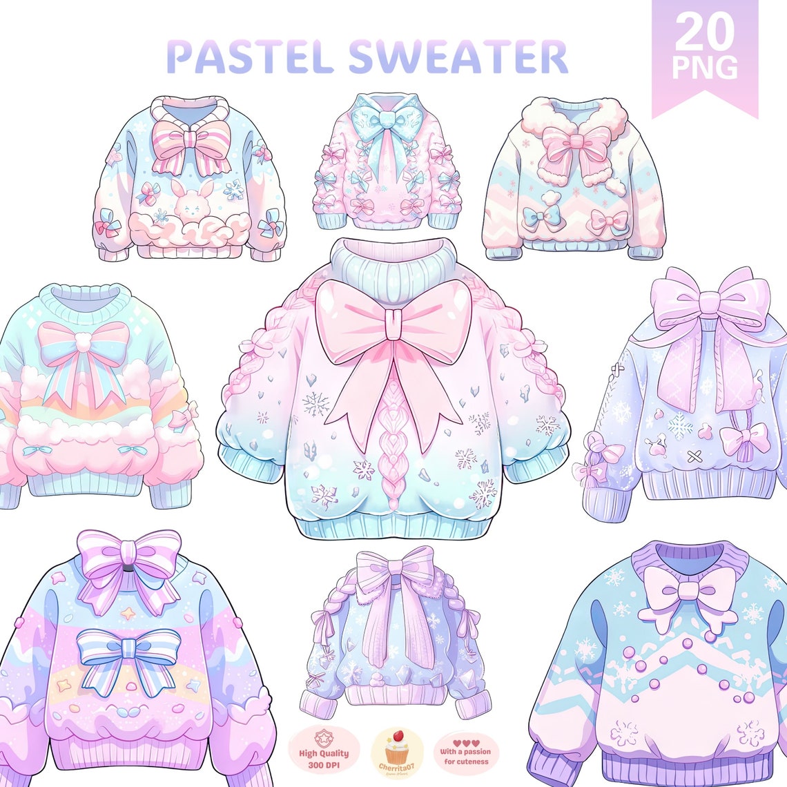 Pastel Sweater Clipart, Cute Sweater PNG, Winter Clipart, Sweater With ...