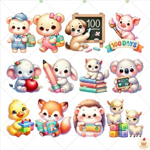 School Animals Clipart, 100 Days of School Png, School Day Clipart ...