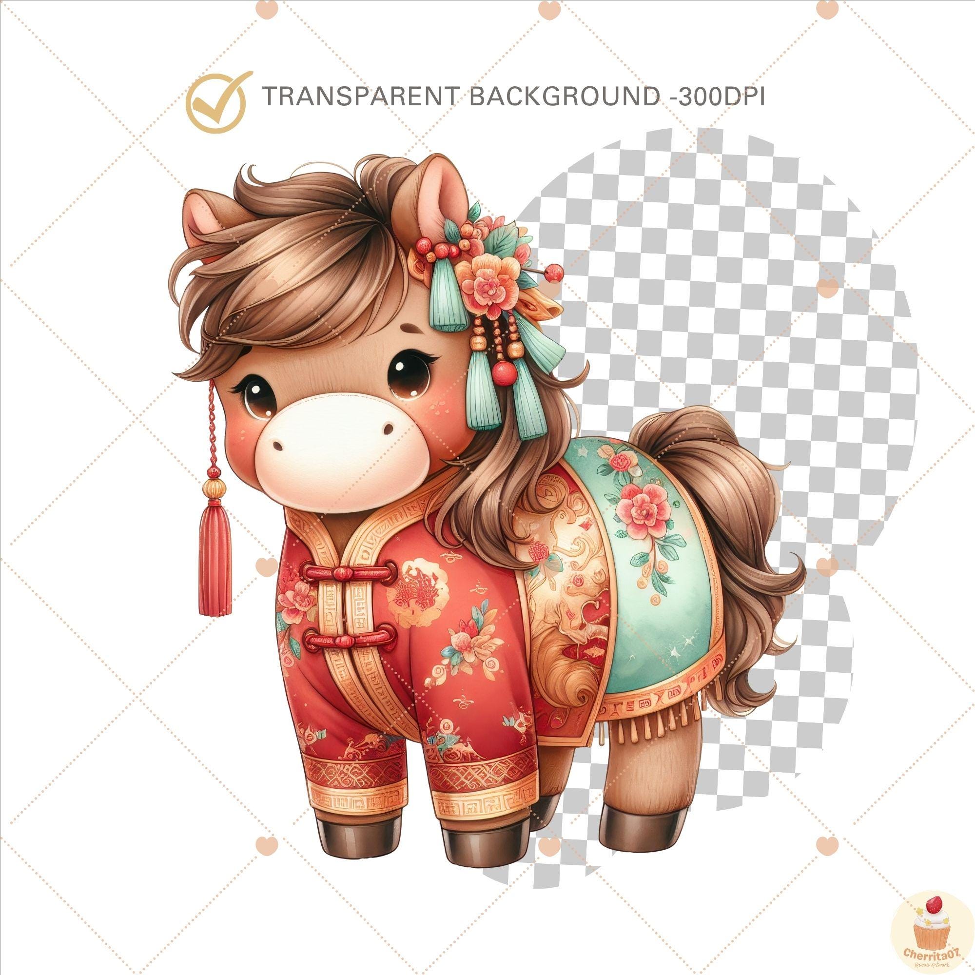 Lunar New Year Horse Clipart, Cute Chinese Zodiac Animal PNG Bundle for ...