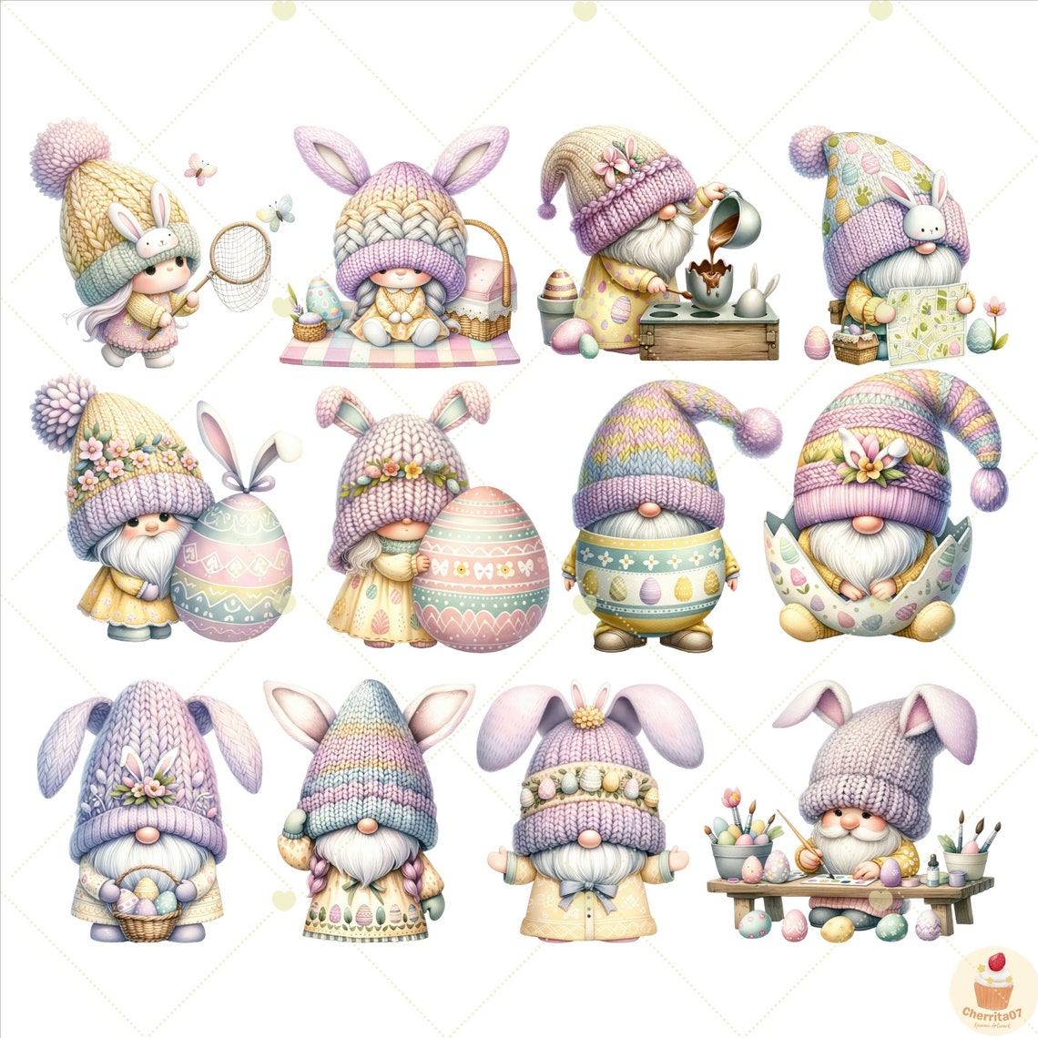 Easter Gnome Clipart, Spring Gnome PNG, Watercolor Easter, Card Making ...