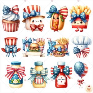 4th of July Burger Clipart, Watercolor Patriotic Png, Burger Clip Art ...