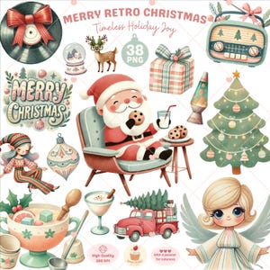 Retro Christmas Clipart, Nostalgic Christmas Clipart, Retro Santa Png ...