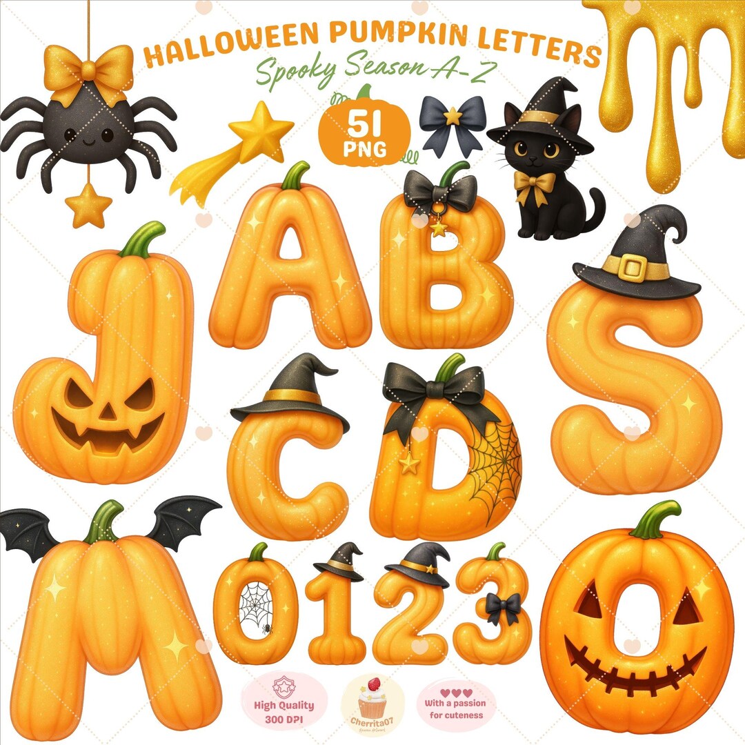 Pumpkin Alphabet Clipart: Halloween Letters, Spooky Season (PNG ...