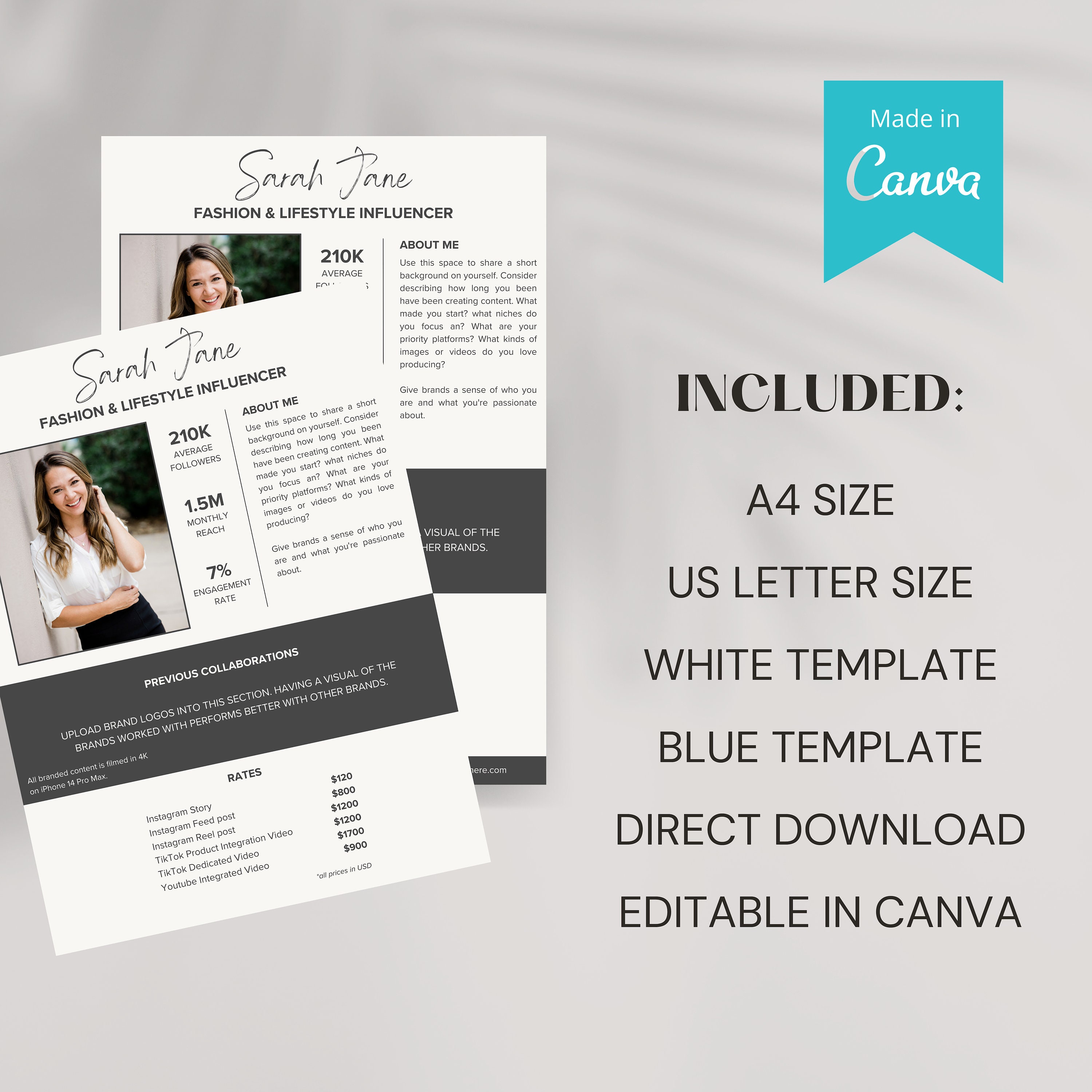 Editable UGC Creator Information Rate Card | Made in Canva | UGC ...
