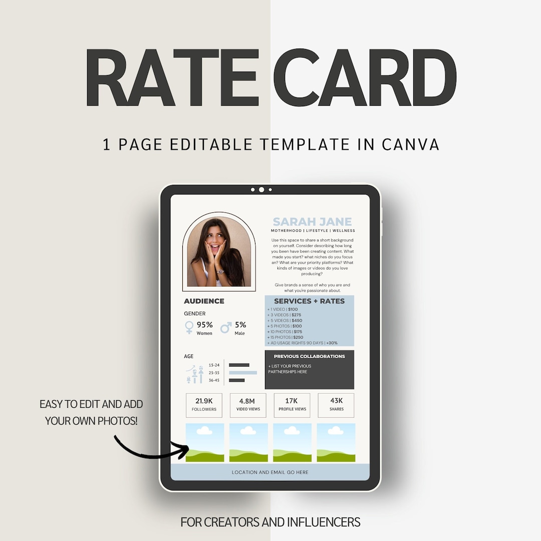 Editable UGC Rate Card Template, Modern Rate Sheet, Media Kit ...