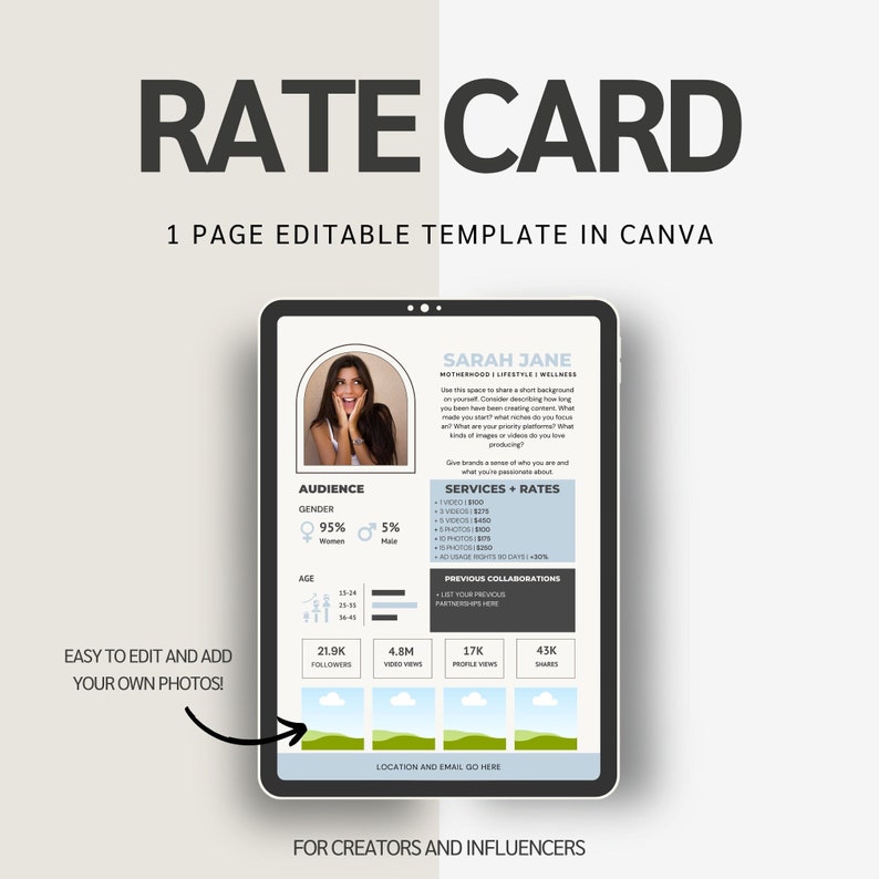 Editable UGC Rate Card Template, Modern Rate Sheet, Media Kit ...