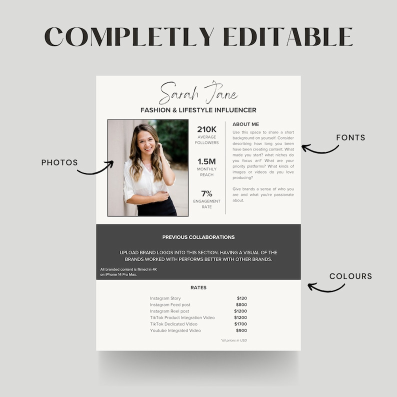 Editable UGC Creator Information Rate Card | Made in Canva | UGC ...