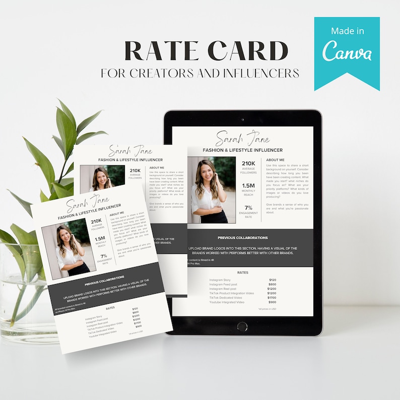 Editable UGC Creator Information Rate Card | Made in Canva | UGC ...