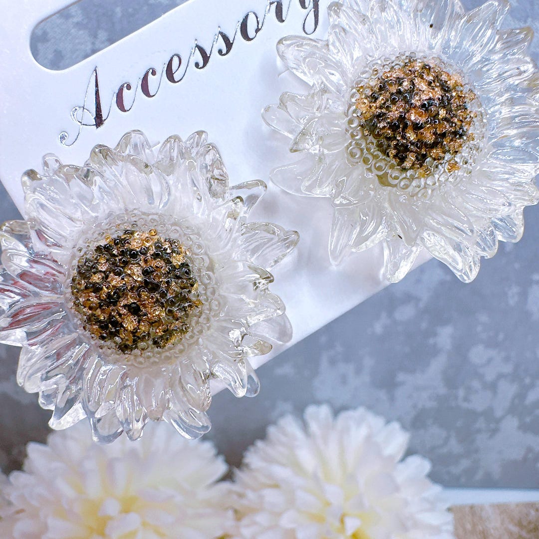 6pcs Transparent Resin Daisy Flower Cabochons, Flatback Sunflower Gold ...