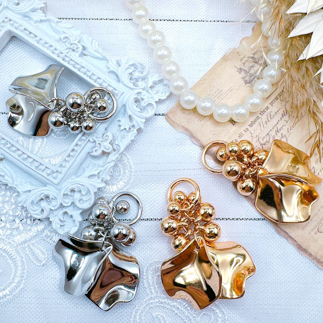 2 Pcs Gold/silver CCB Rose Flower Petal Dangle Tassels With CCB Beads ...
