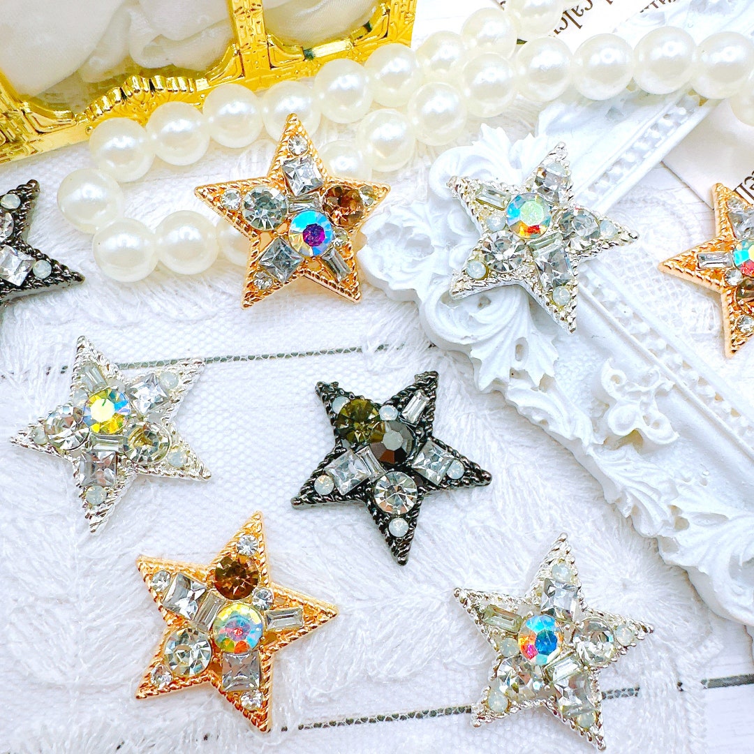 2pcs Sparkly Star Cabochons, Embellishment Glitter Rhinestones, Alloy ...