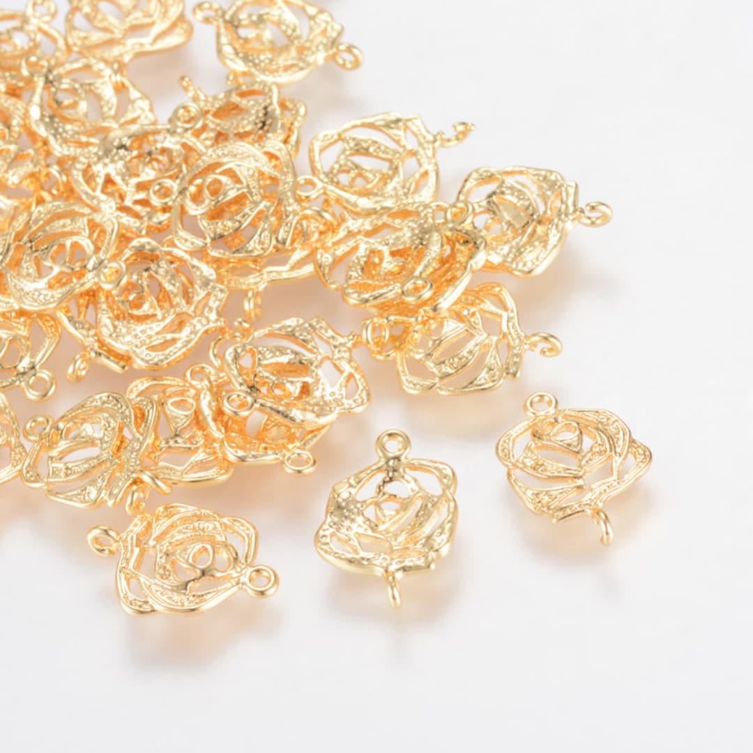 2 Pcs Brass Rose Flower Link Connectors, Charm Connectors 18K Gold ...