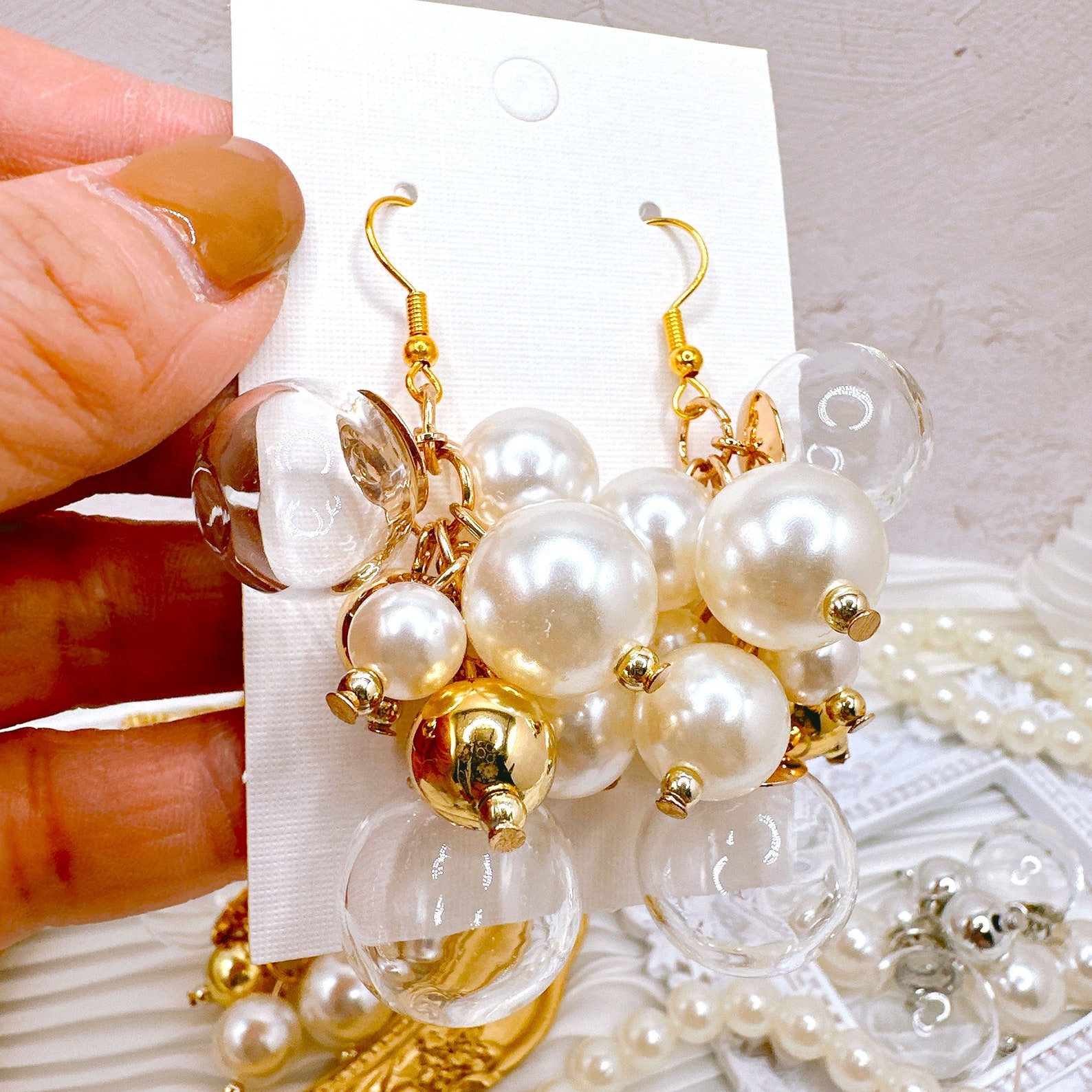Gold/silver Gorgeous Bubble Drop Earrings, Imitation Pearls, CCB Beads ...