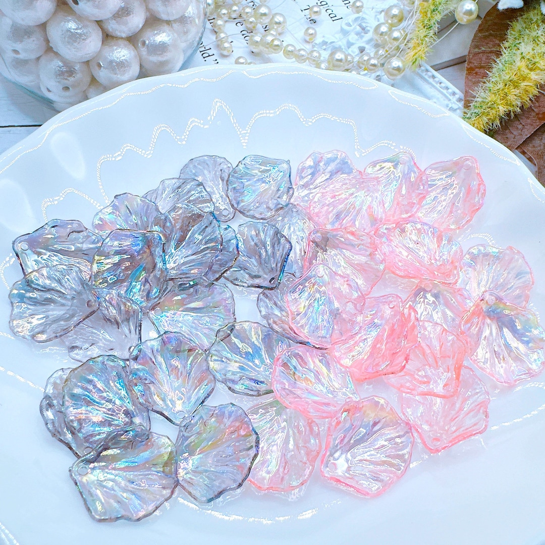 10 Pcs Pink/gray Acrylic Flower Petal Charms With Hole, 18x20mm ...