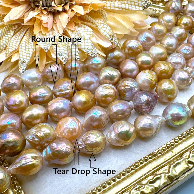 10–12mm Natural Baroque Freshwater Pearl Strand – Metallic Gold ...