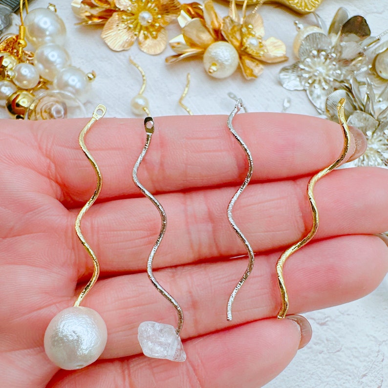 4pcs Gold/silver Tone Twisted Curved Metal Stick Connectors With 1 Loop ...