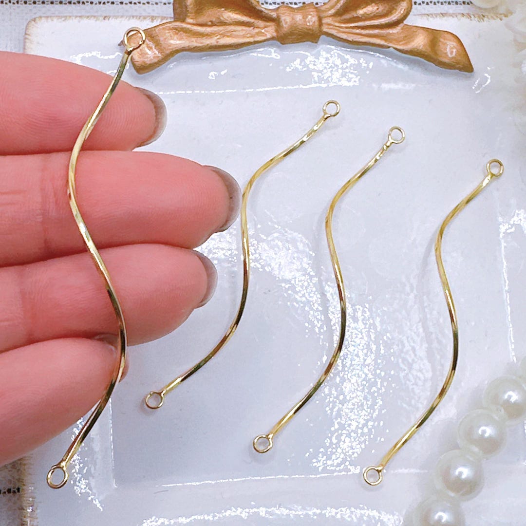 4pcs 18K Gold Plated Brass Wavy Curved Metal Stick Connectors With 2 ...