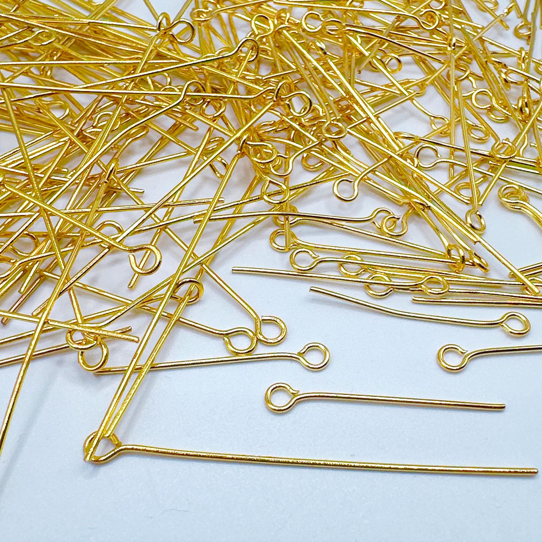 20/50/100pcs Stainless Steel Eye Pins, Real 18K Gold Plated, 25mm ...