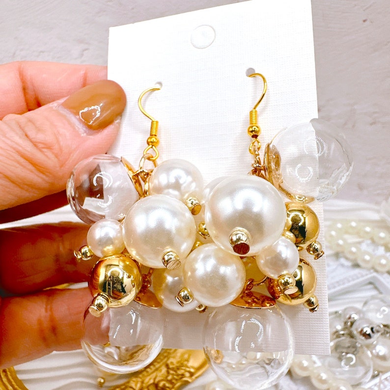 Gold/silver Gorgeous Bubble Drop Earrings, Imitation Pearls, CCB Beads ...