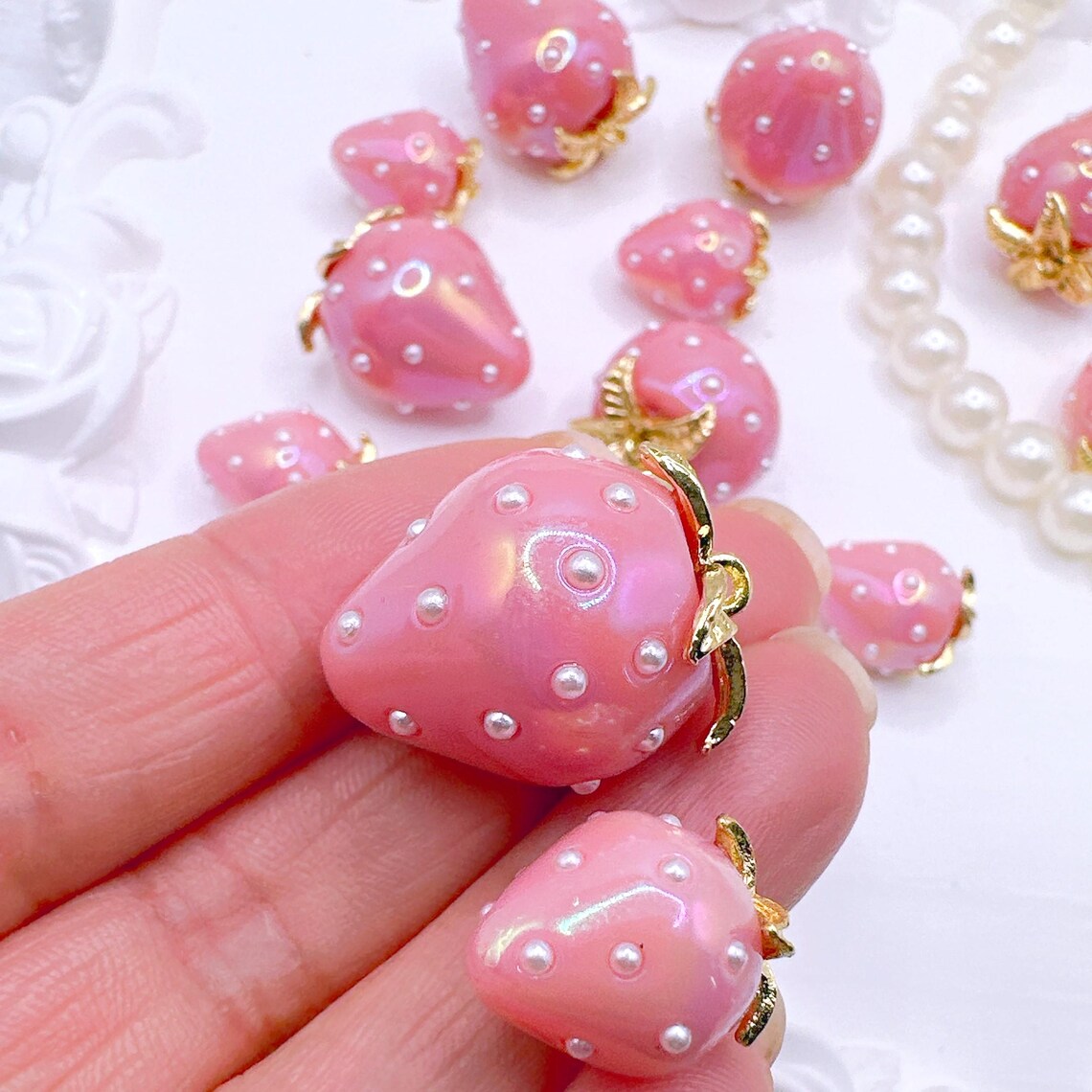 Small 12x16mm, Large 18x22mm 2pcs AB Color Shiny Pink Cute Resin ...
