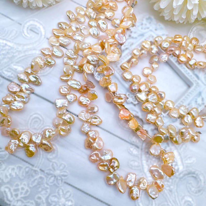 7-9mm High Luster Keshi Petal Pearls – Natural Peach & Pink Freshwater ...