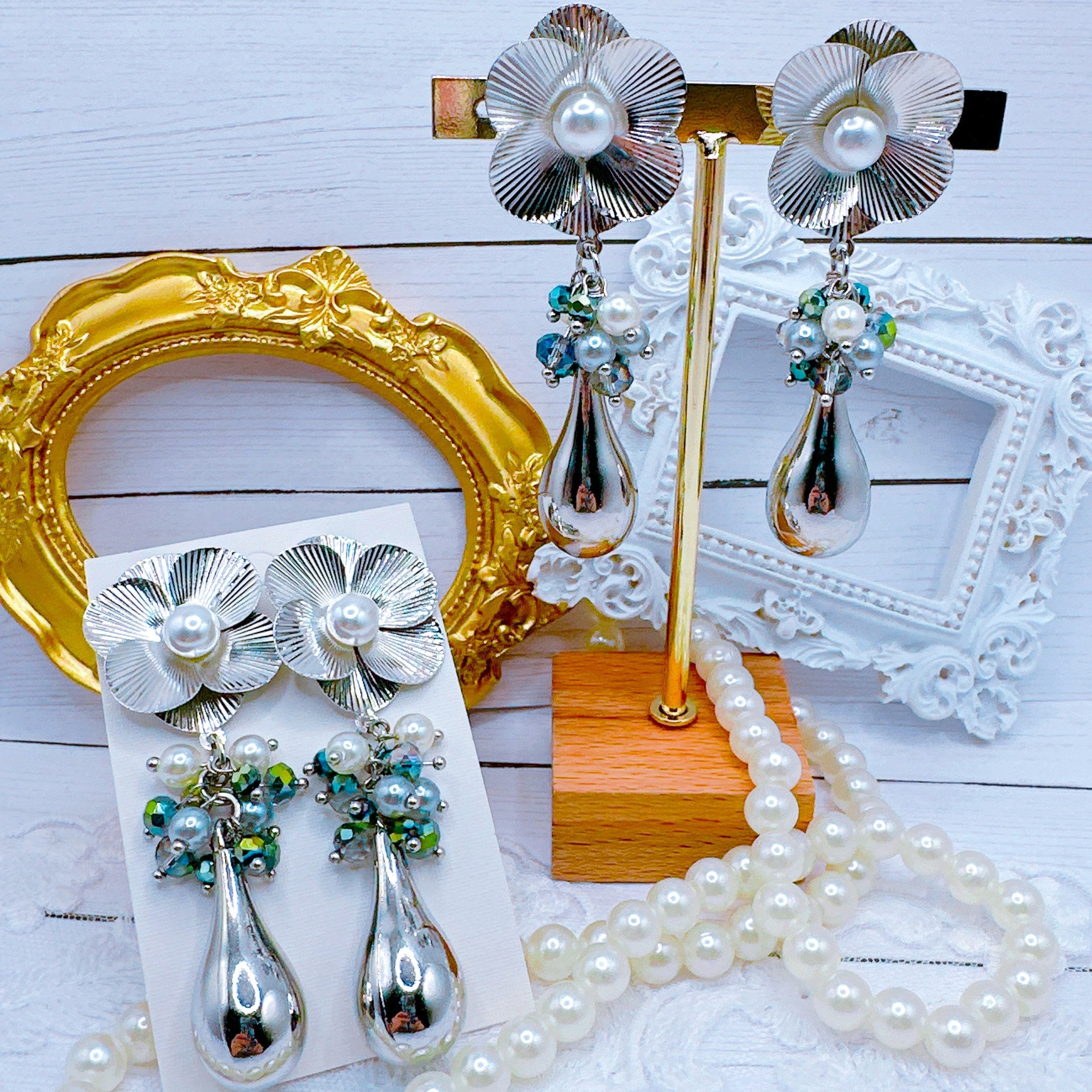 Gold/silver Genie Bottle Dangle Gorgeous Earrings, Large Metal Flower ...