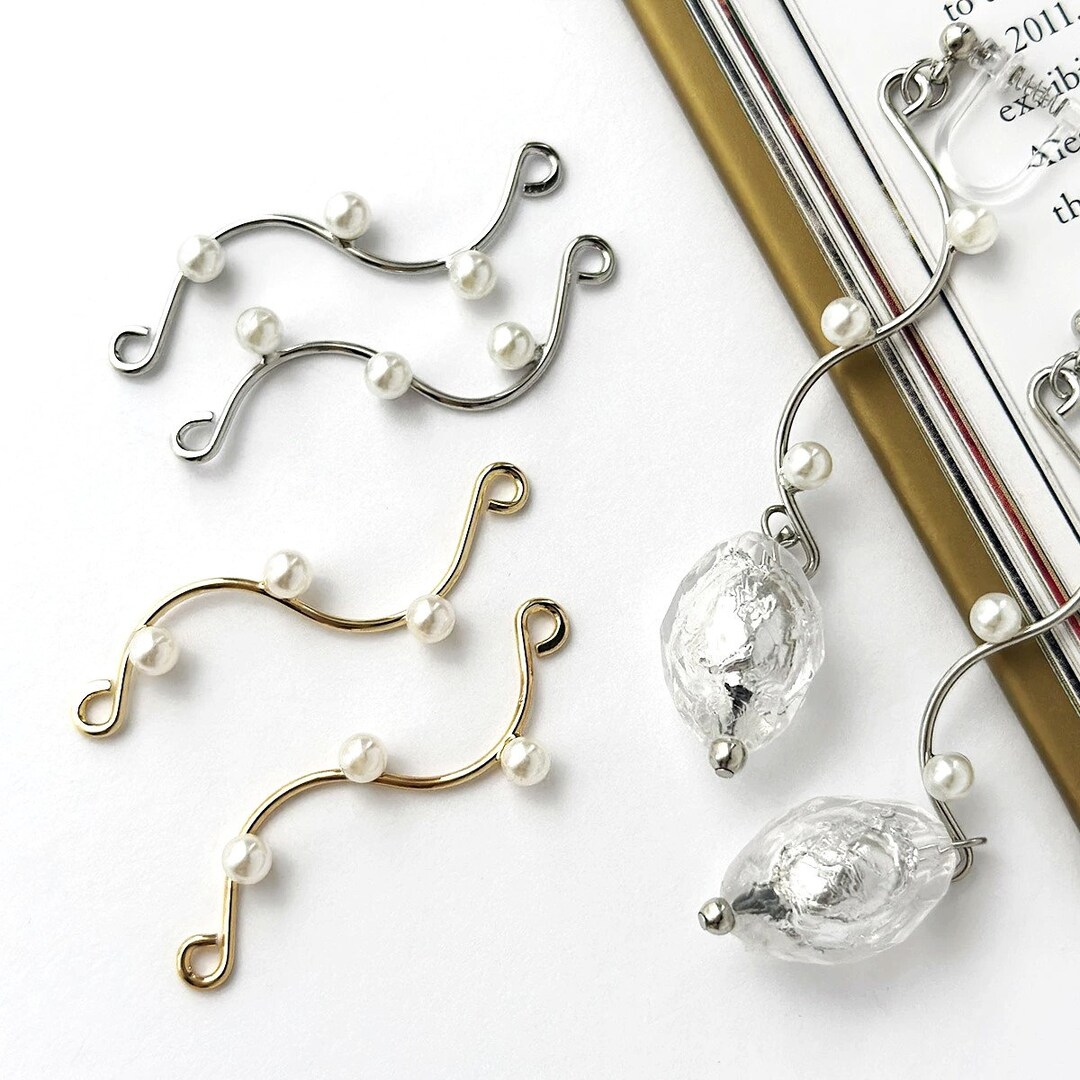 Silver Curved Connectors With Faux Pearl 1 Pair (2pcs) 40.5mm - Etsy