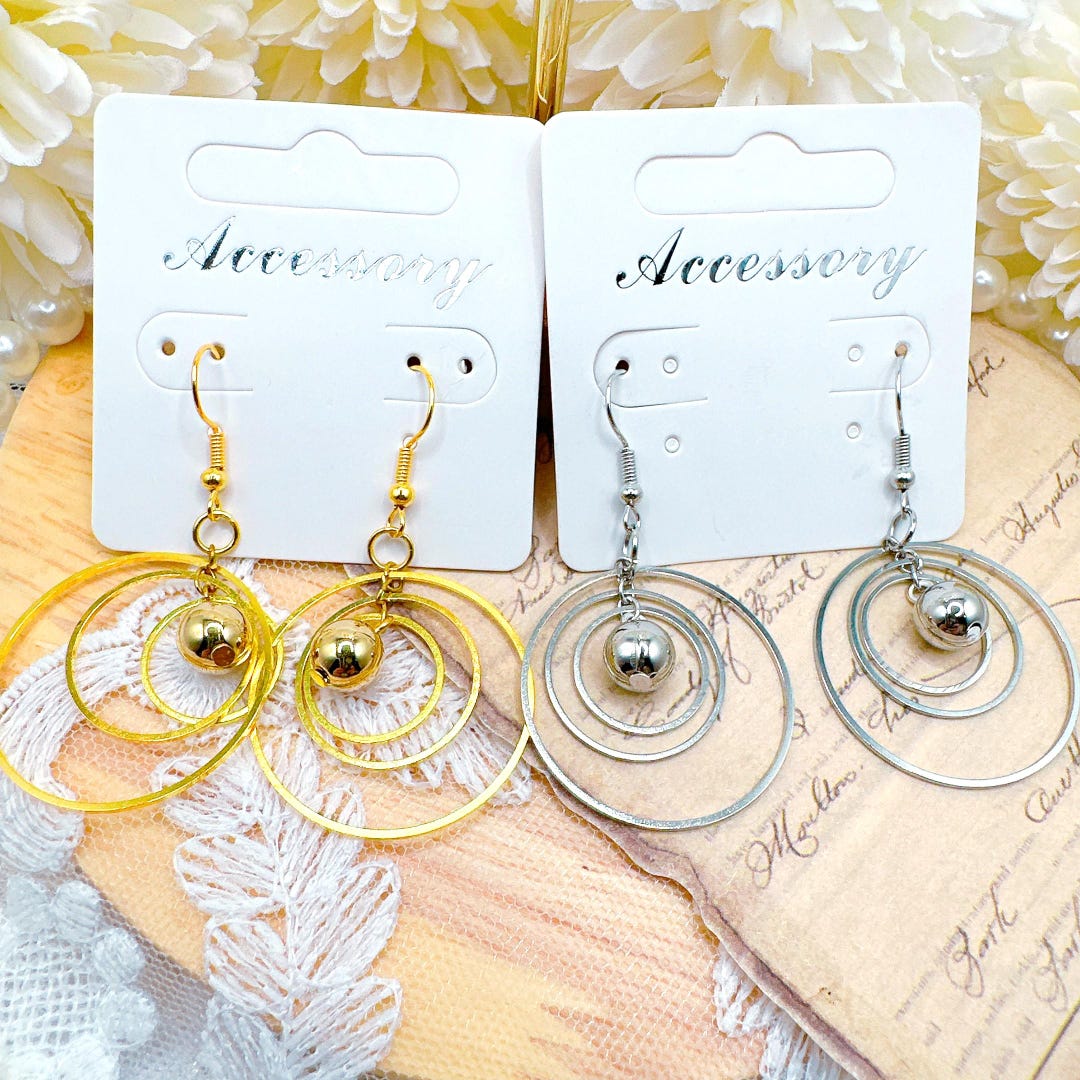 Gold/silver Triple Hoop Solar System Earings, Drop Three Ring Mobile ...
