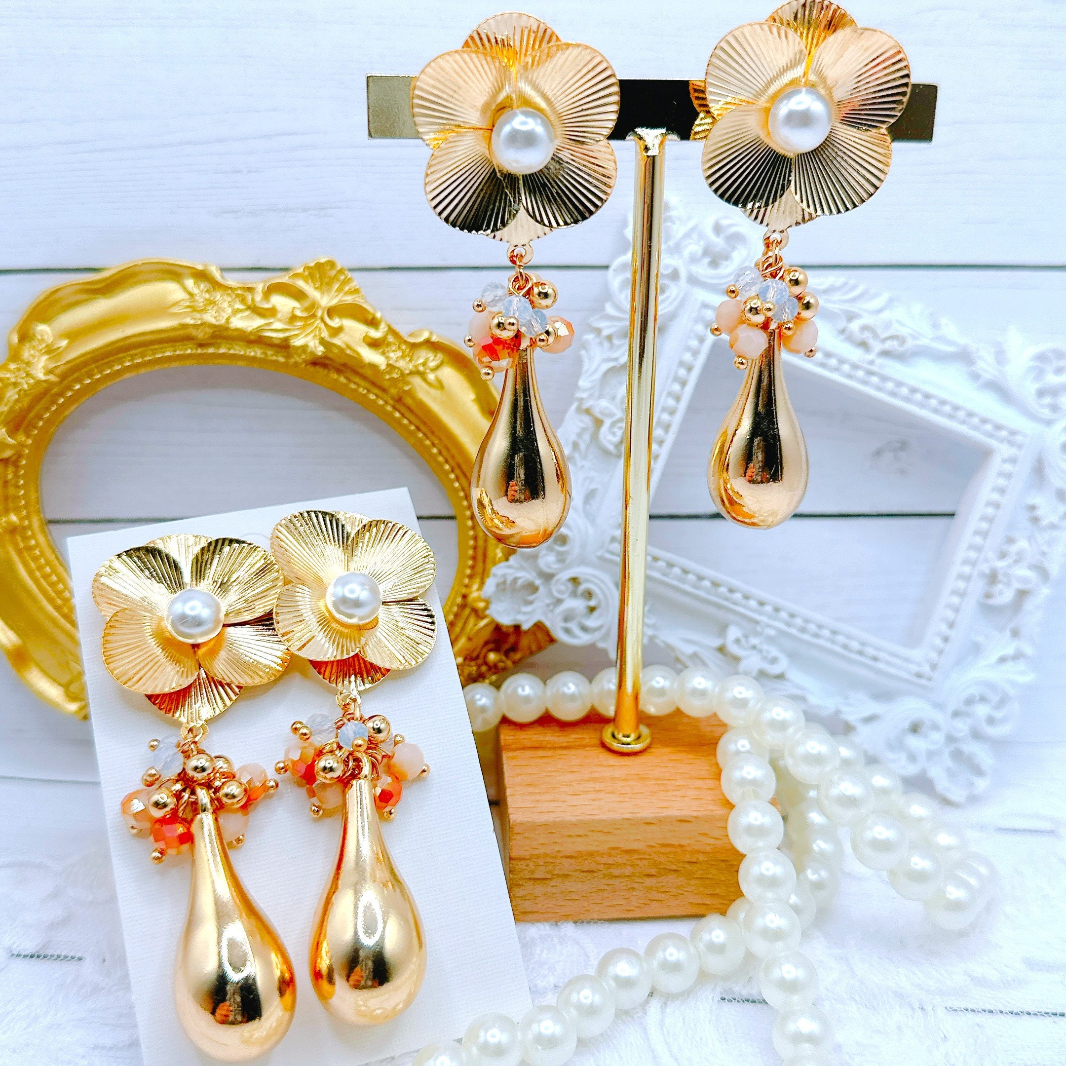 Gold/silver Genie Bottle Dangle Gorgeous Earrings, Large Metal Flower ...