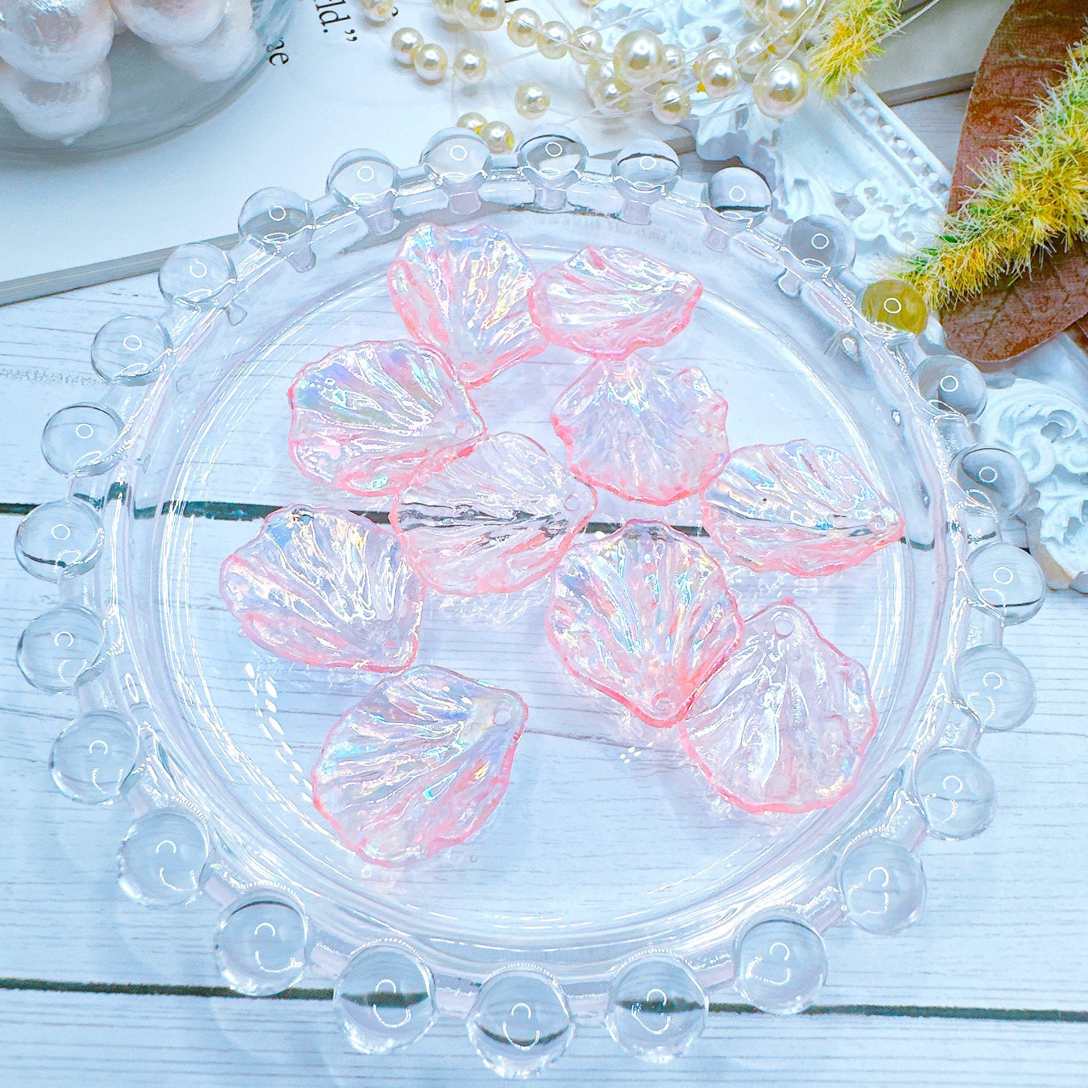 10 Pcs Pink/gray Acrylic Flower Petal Charms With Hole, 18x20mm ...