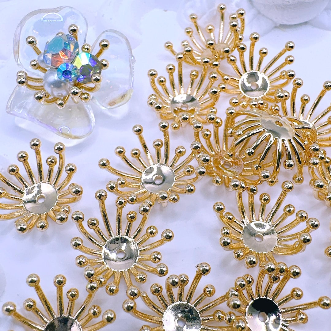 2/5/10/20 Pcs 18K Gold Plated Brass Flower Base Caps With Multi-petal ...