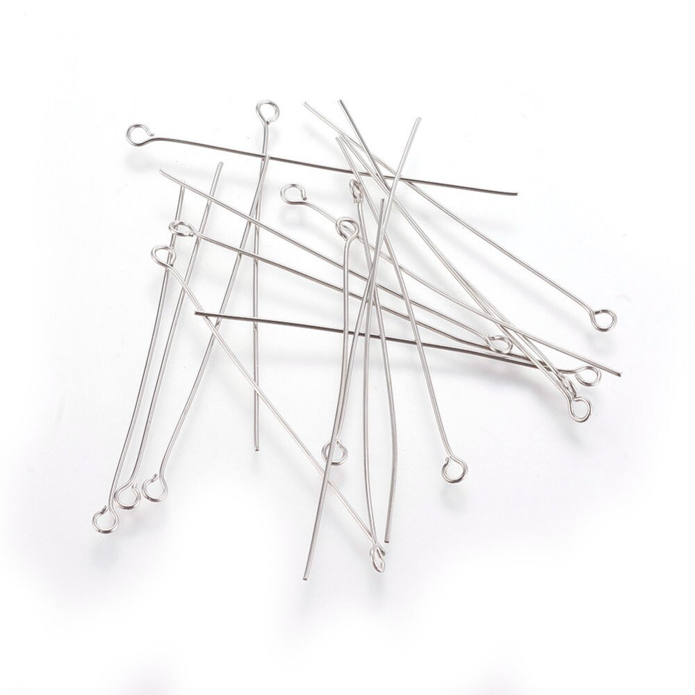 50/100 Pcs Stainless Steel Eye Pins 50x0.6mm Hole: 2mm Jewelry Making ...