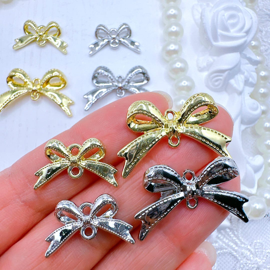 Alloy Bow Ribbon Connectors, Gold & Platinum Color Bowknot Charms With ...