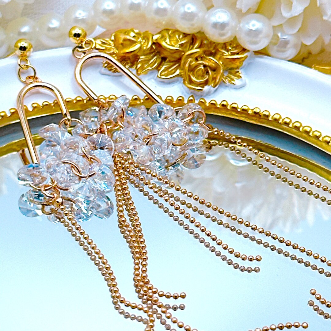 U Shape Connectors With Clear Glass Beads Arch Bridge Hoop Earrings ...