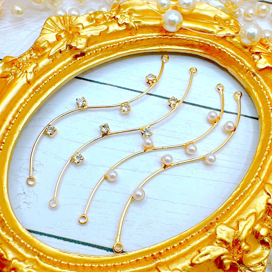 4pcs Pearls/rhinestones Wavy Curved Twisted Metal Stick Connectors With ...