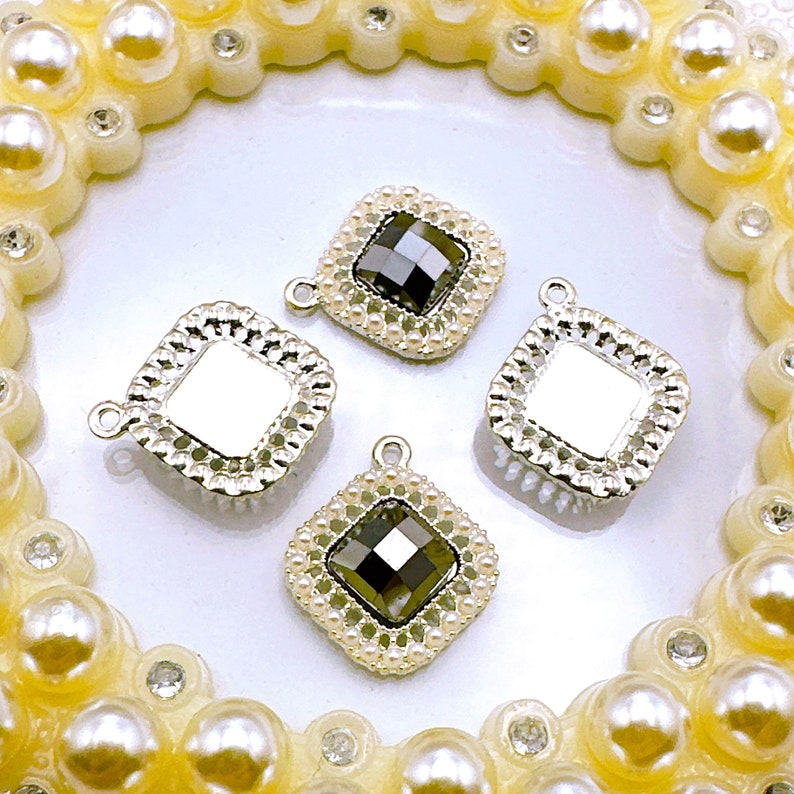 2pcs Gold/silver Square Diamond Shape Acrylic Rhinestone & Pearls With ...