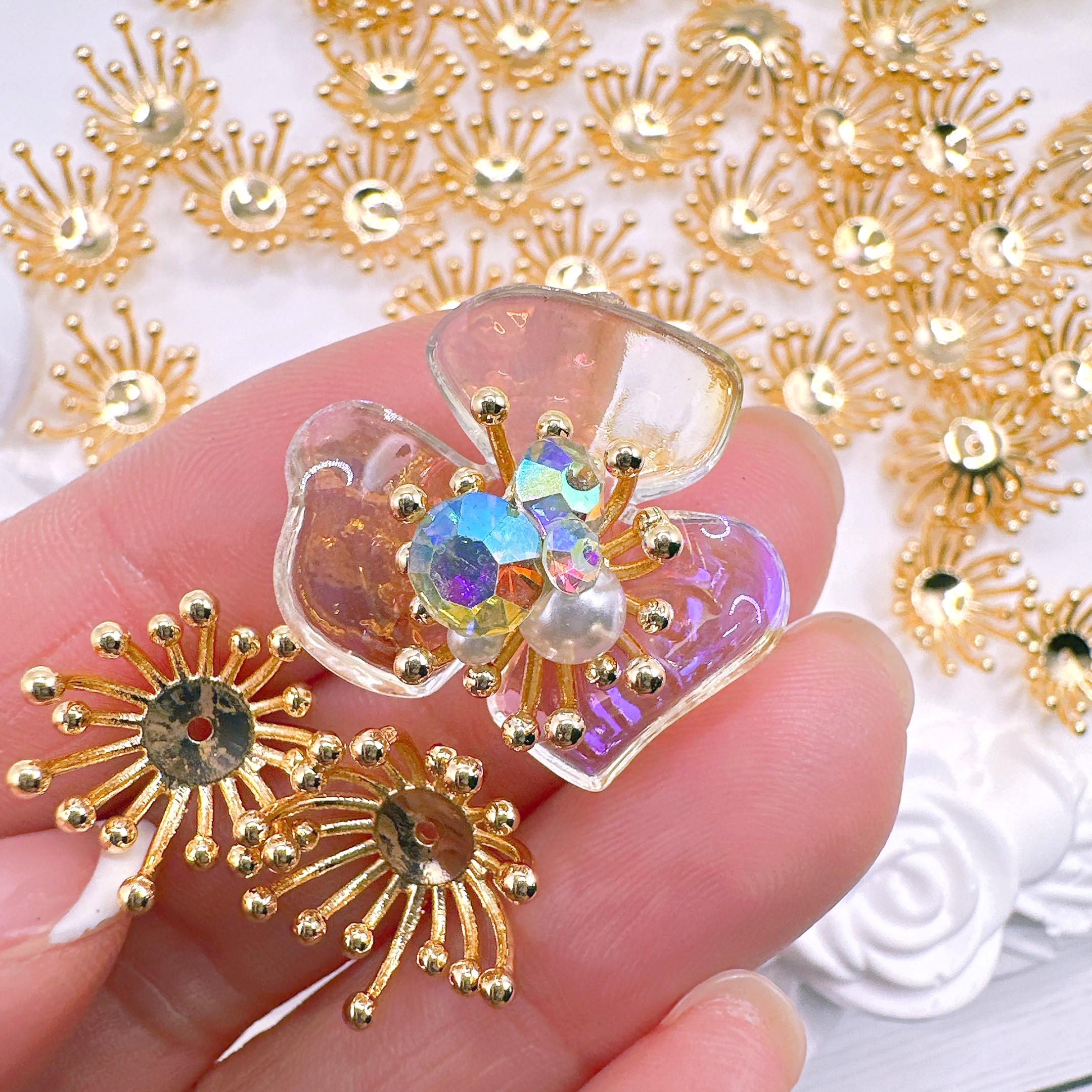 2/5/10/20 Pcs 18K Gold Plated Brass Flower Base Caps With Multi-petal ...