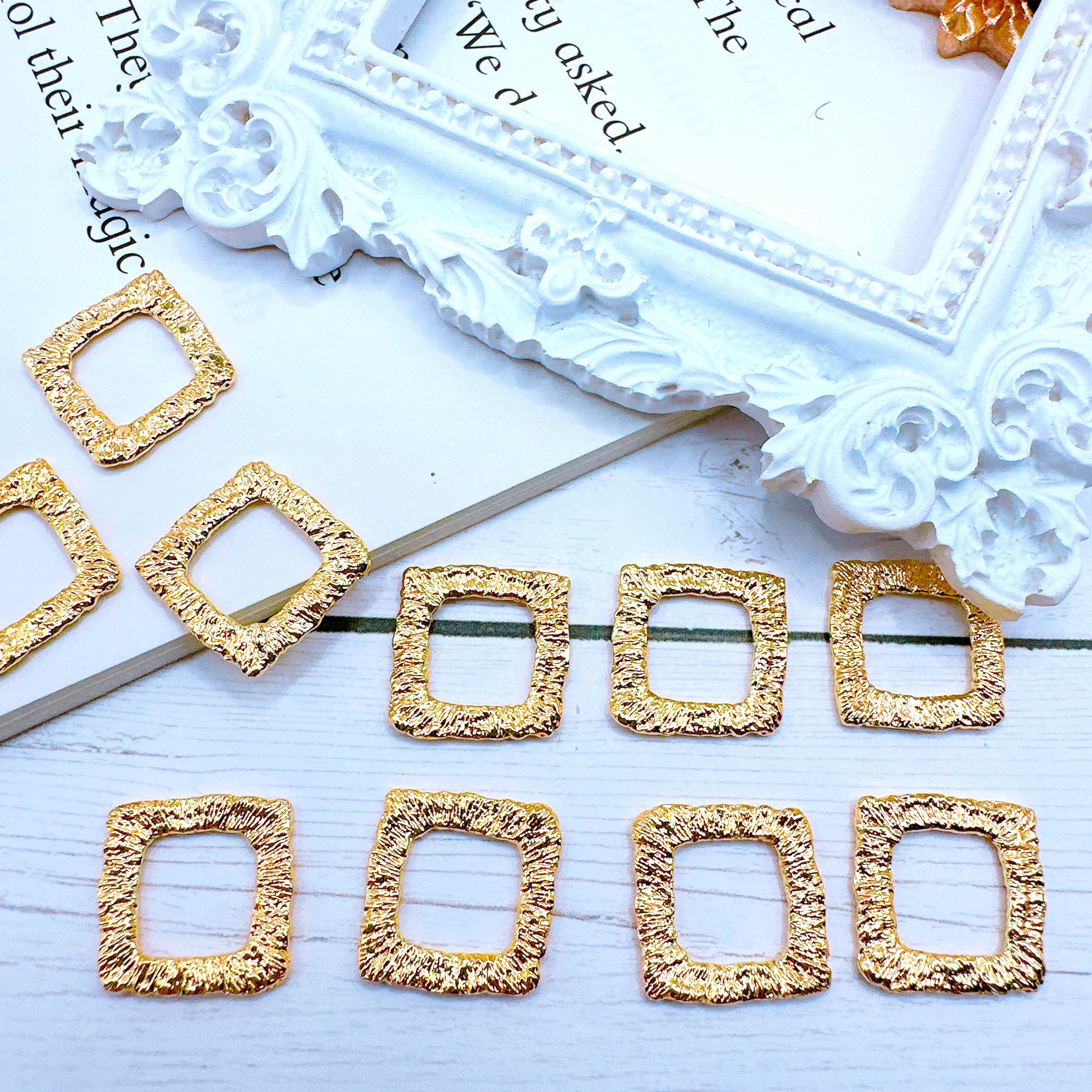 4 Pcs Brass Linking Rings, Square Connecter Charm, Irregular Wave 18K ...