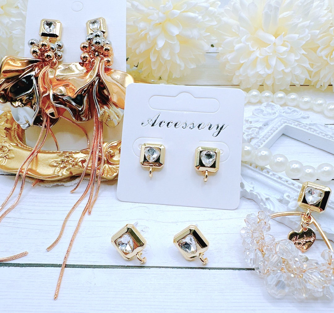 1 Pair Rack Plating Alloy Gold Color Square Stud Earring Finding With ...