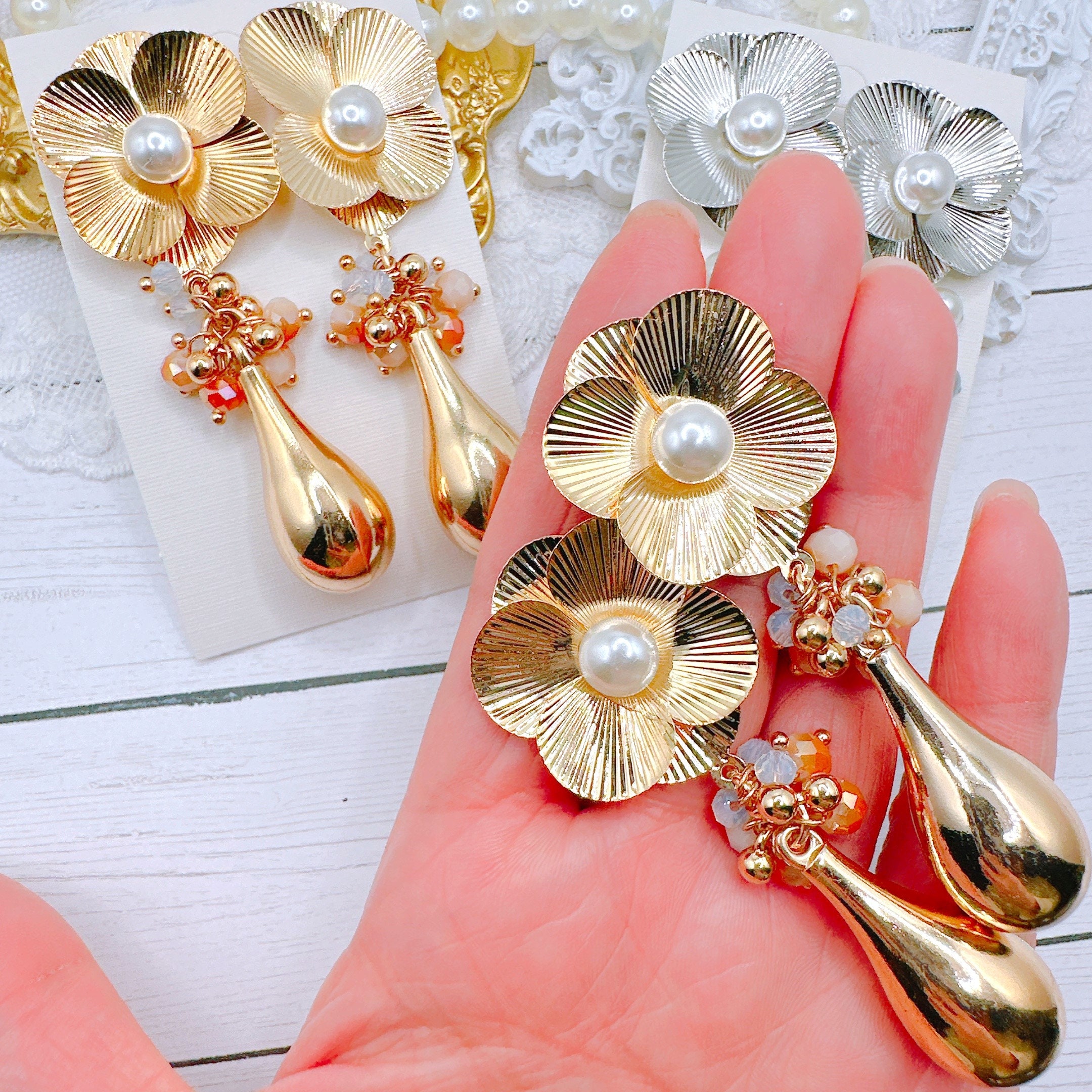 Gold/silver Genie Bottle Dangle Gorgeous Earrings, Large Metal Flower ...