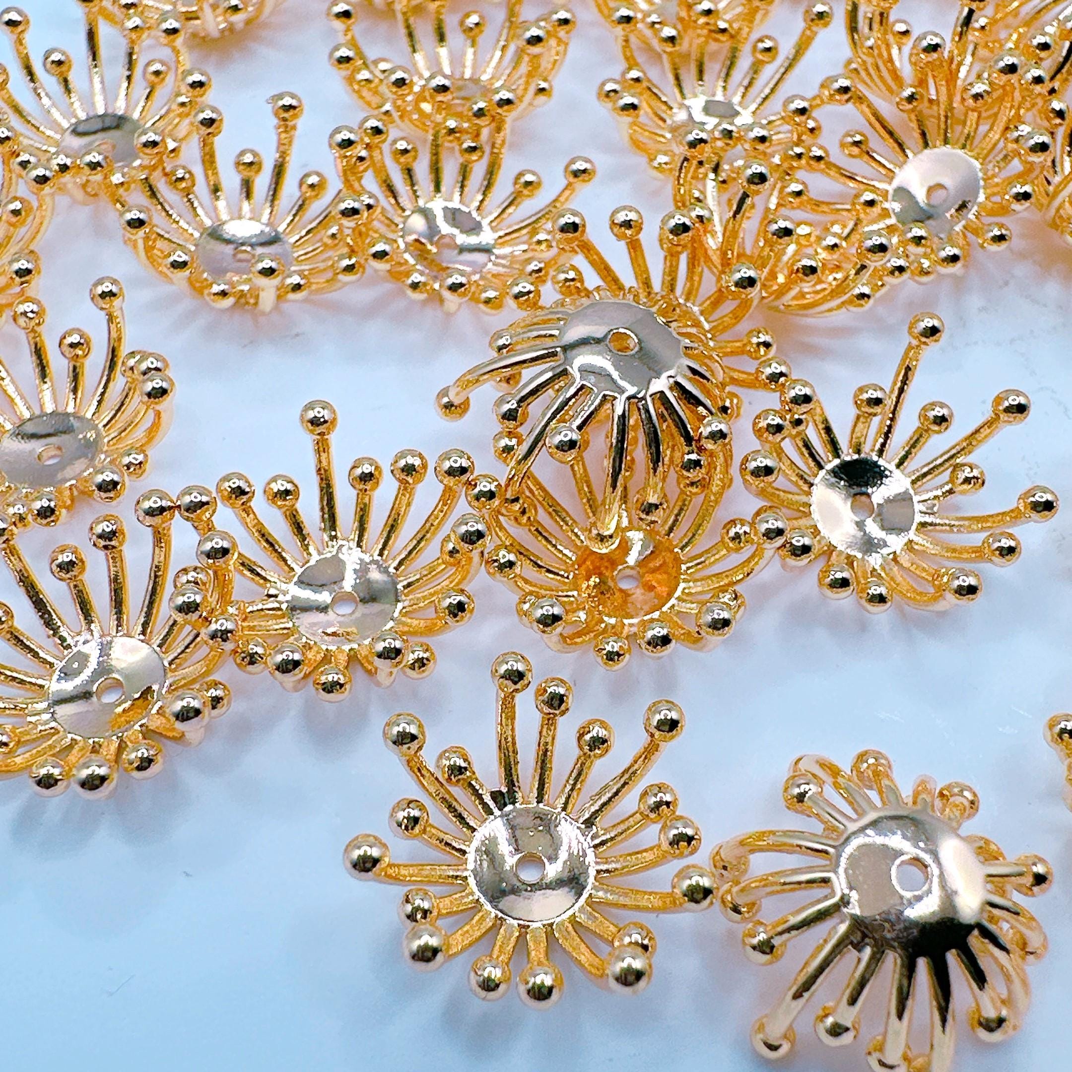 2/5/10/20 Pcs 18K Gold Plated Brass Flower Base Caps With Multi-petal ...