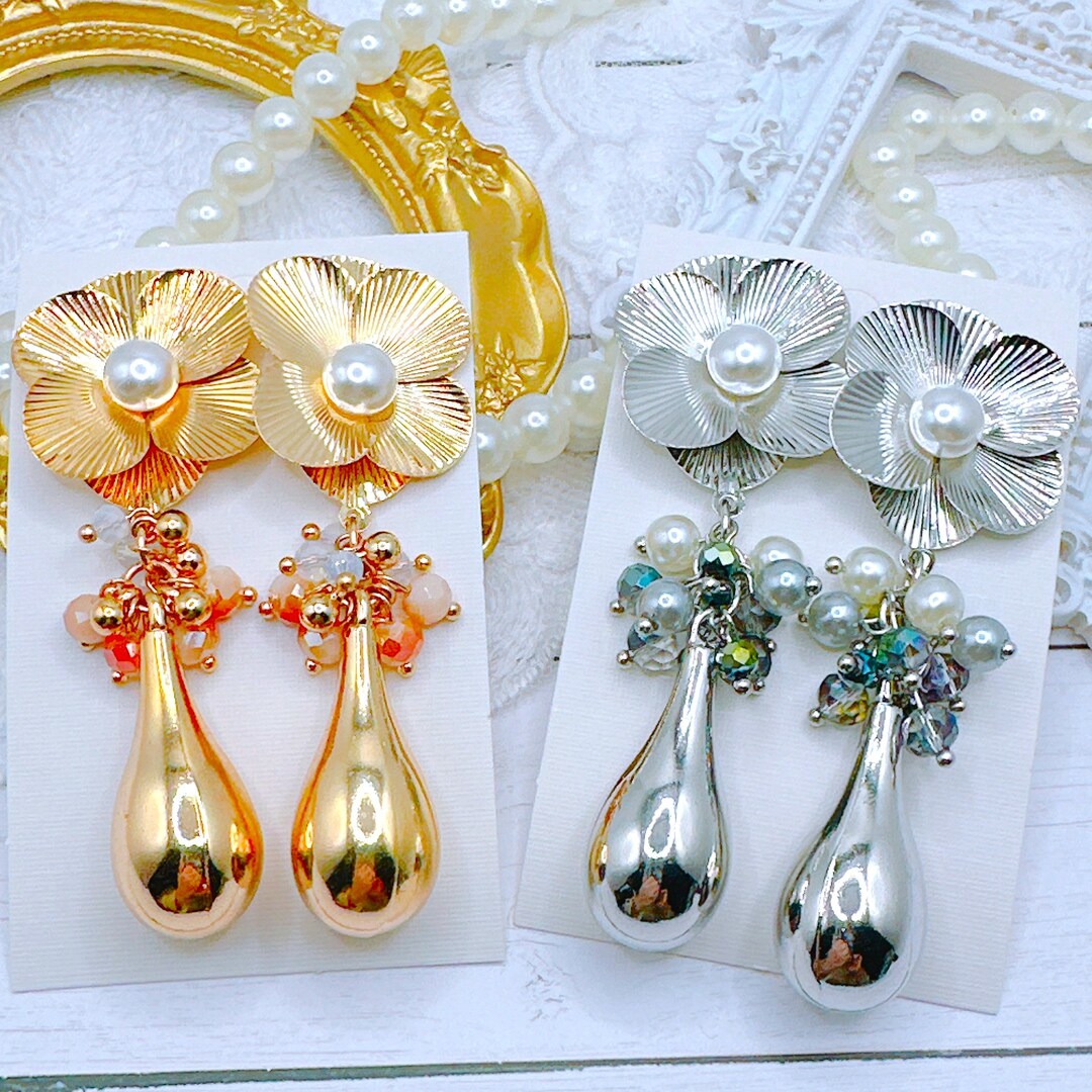 Gold/silver Genie Bottle Dangle Gorgeous Earrings, Large Metal Flower ...